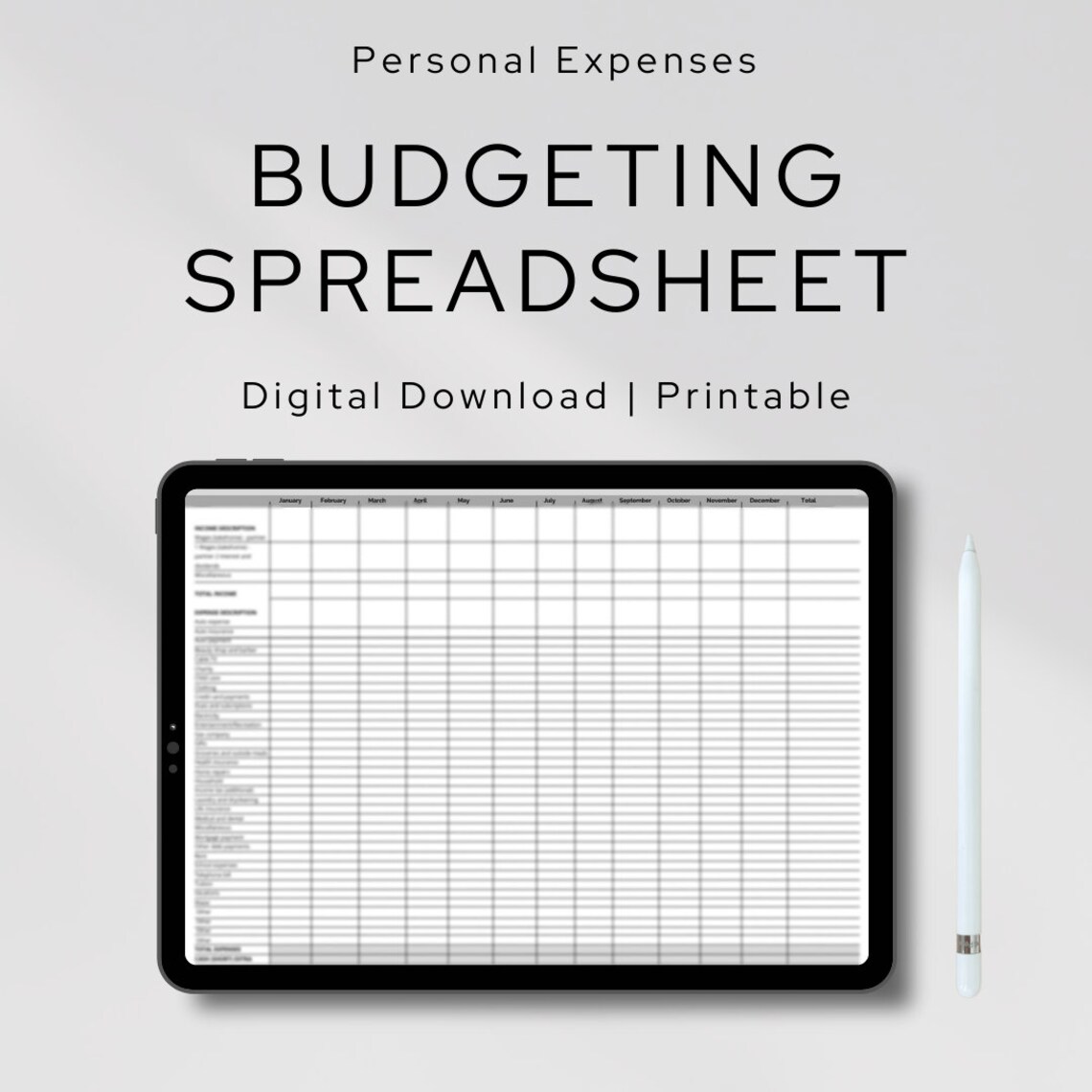 Monthly Budgeting Spreadsheet Printable Personal Expenses Tracker - Etsy