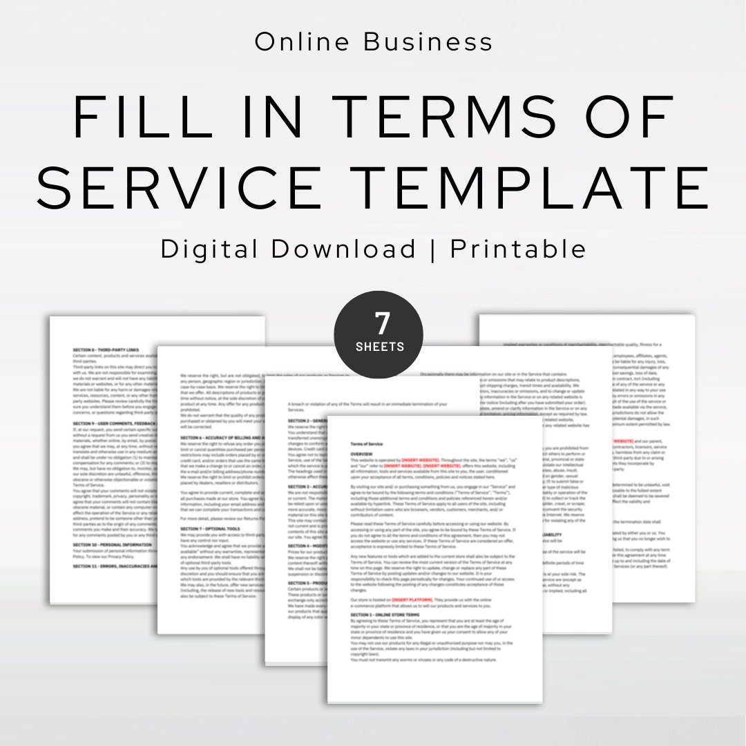 Online Business FILL IN Terms of Service Website Template for Small ...