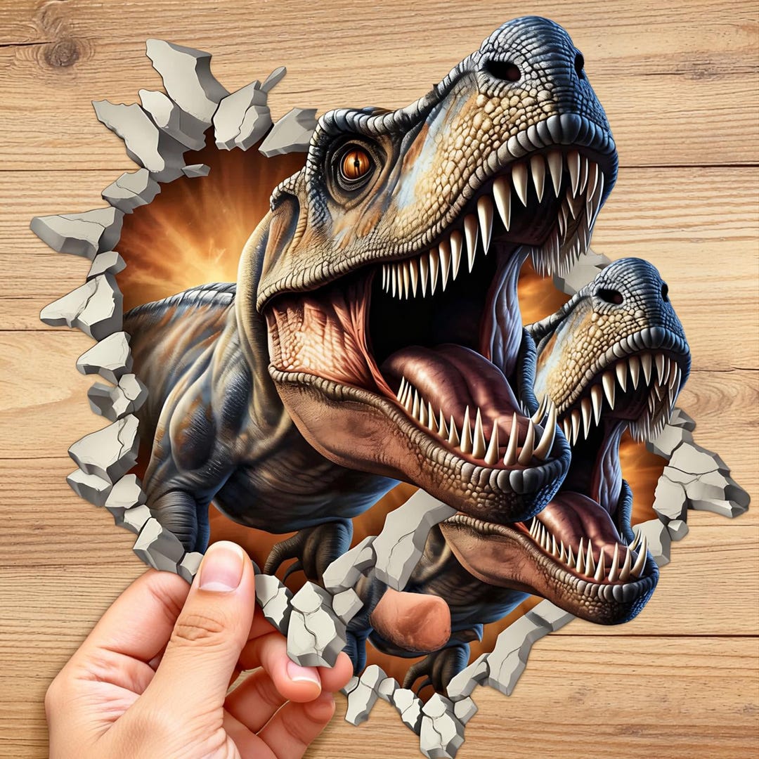 Dinosaur T-rex 3D Effect Sticker | Wall Break Vinyl Sticker | Jurassic ...