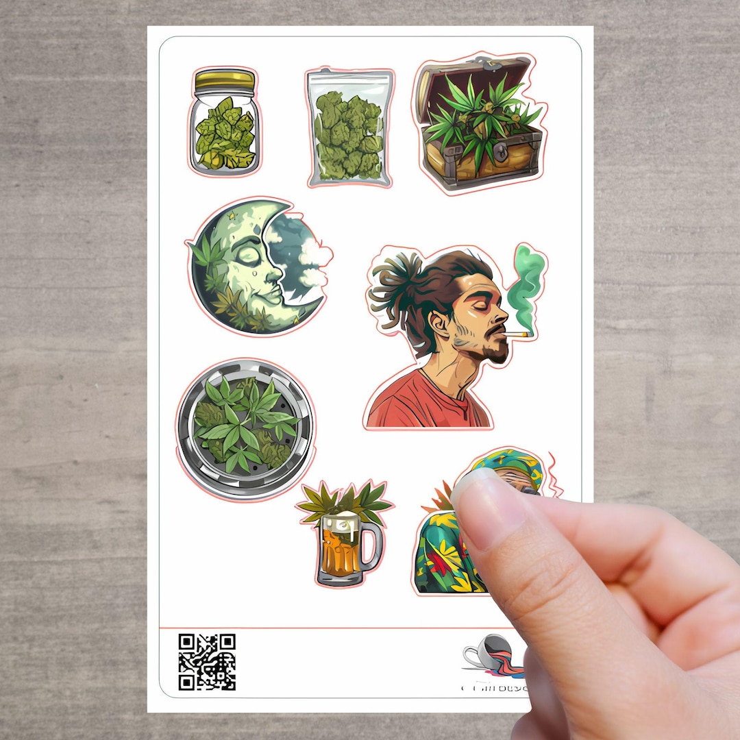Cannabis Sticker Sheet – 11 Weed Stickers With Grinder, Moon, Flowers ...