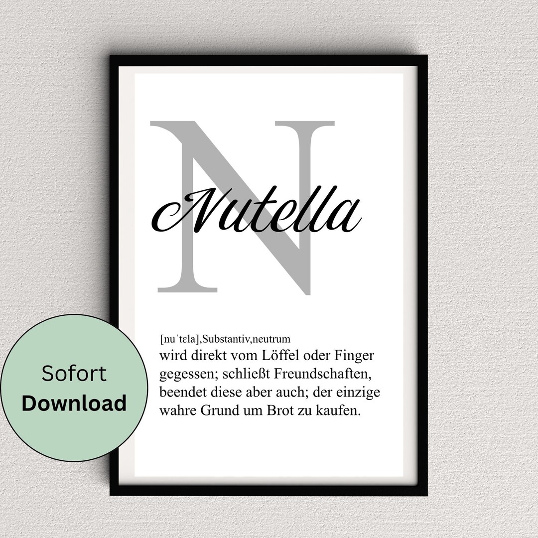 Nutella Definition Kitchen Poster Instant Download - Etsy