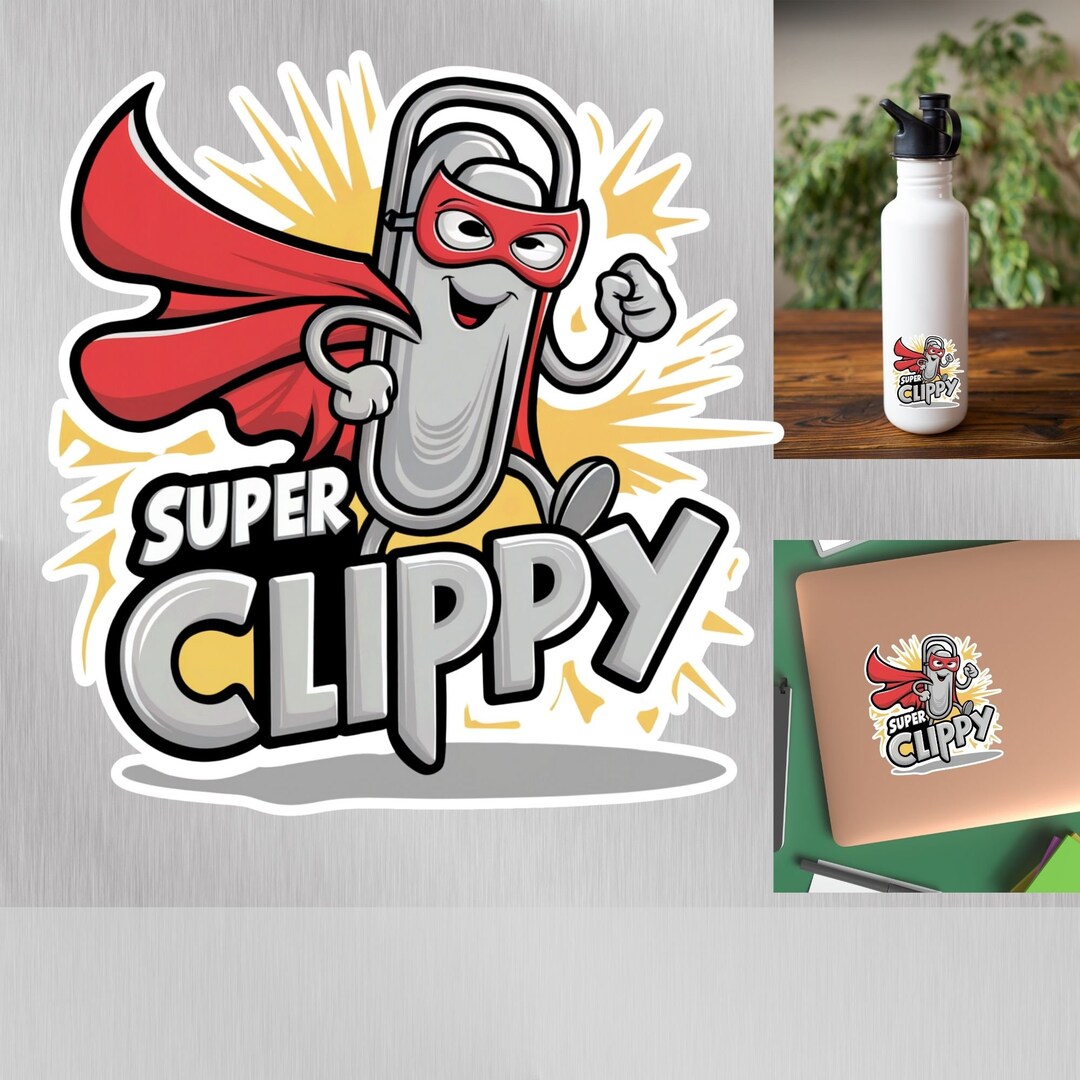 Super Clippy Vinyl Sticker Paperclip With Cape and Mask Laptop Sticker ...