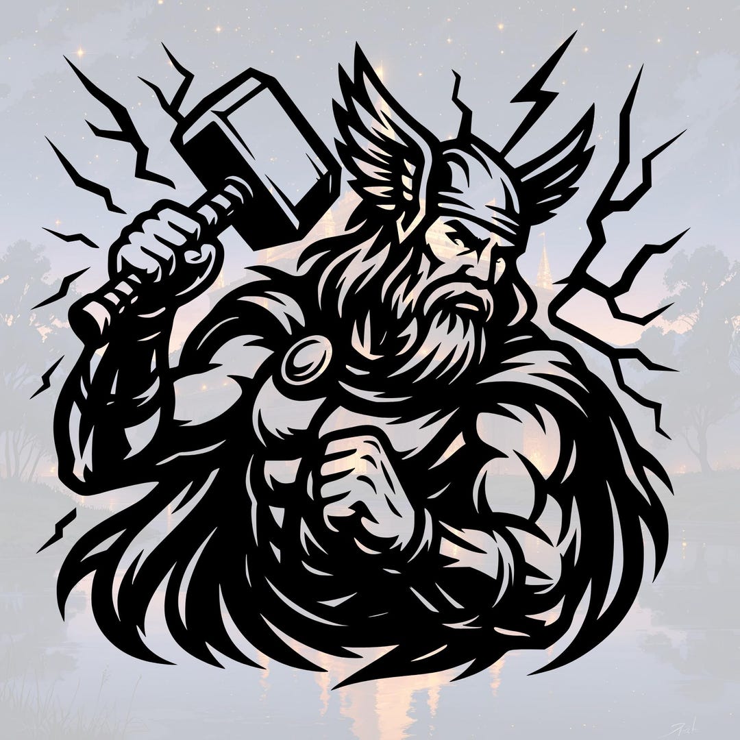 Thor Vinyl Sticker % Norse Mythology Sticker – Mjölnir & Lightning ...