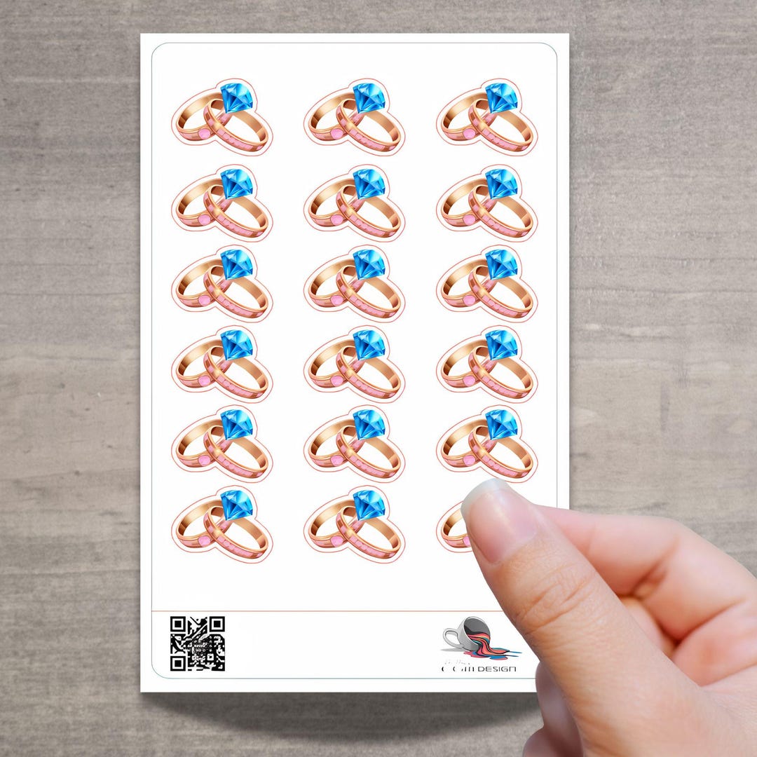 Wedding Rings Sticker Sheet – 18 Stickers for Invitations, Cards, Table ...