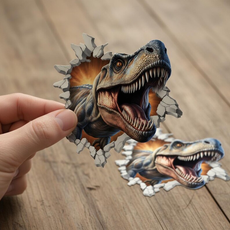 Dinosaur T-rex 3D Effect Sticker | Wall Break Vinyl Sticker | Jurassic ...