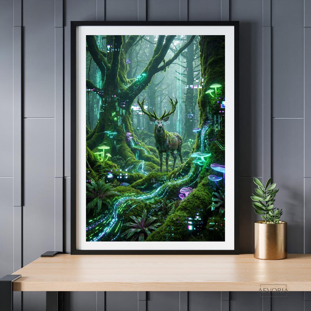 Bio Digital Cyber Deer Poster Digital - Futuristic Forest Decor ...