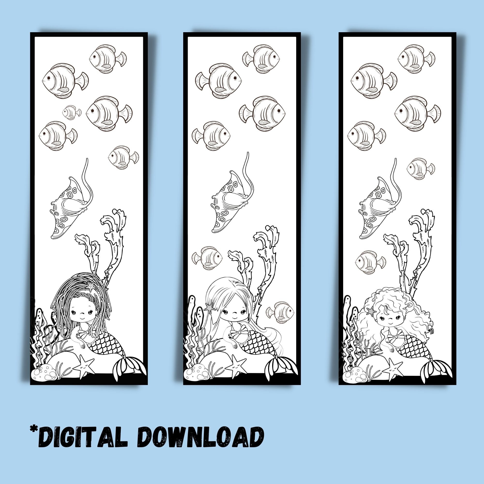 Mermaids Under the Sea Coloring Bookmarks-set of 5-gift for Booklover ...