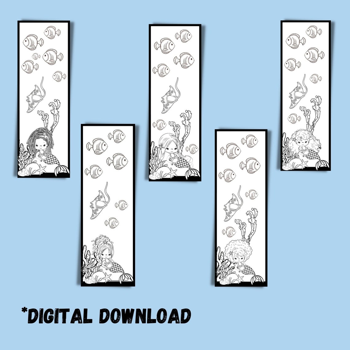Mermaids Under the Sea Coloring Bookmarks-set of 5-gift for - Etsy