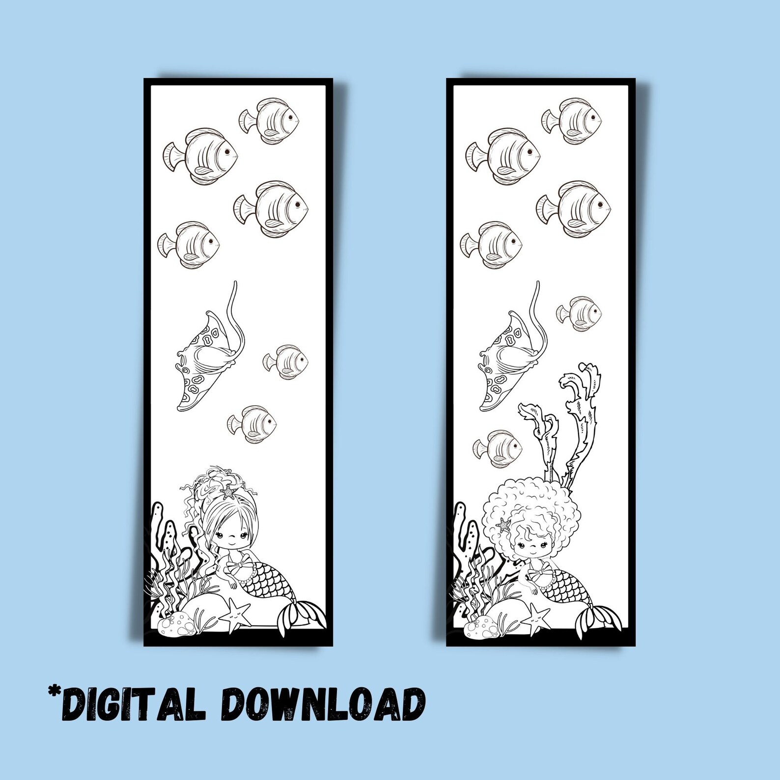 Mermaids Under the Sea Coloring Bookmarks-set of 5-gift for Booklover ...
