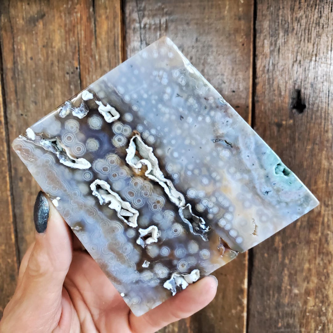 Ocean Jasper Translucent Blue Orbicular Dendritic Agate Crystal Slice ...