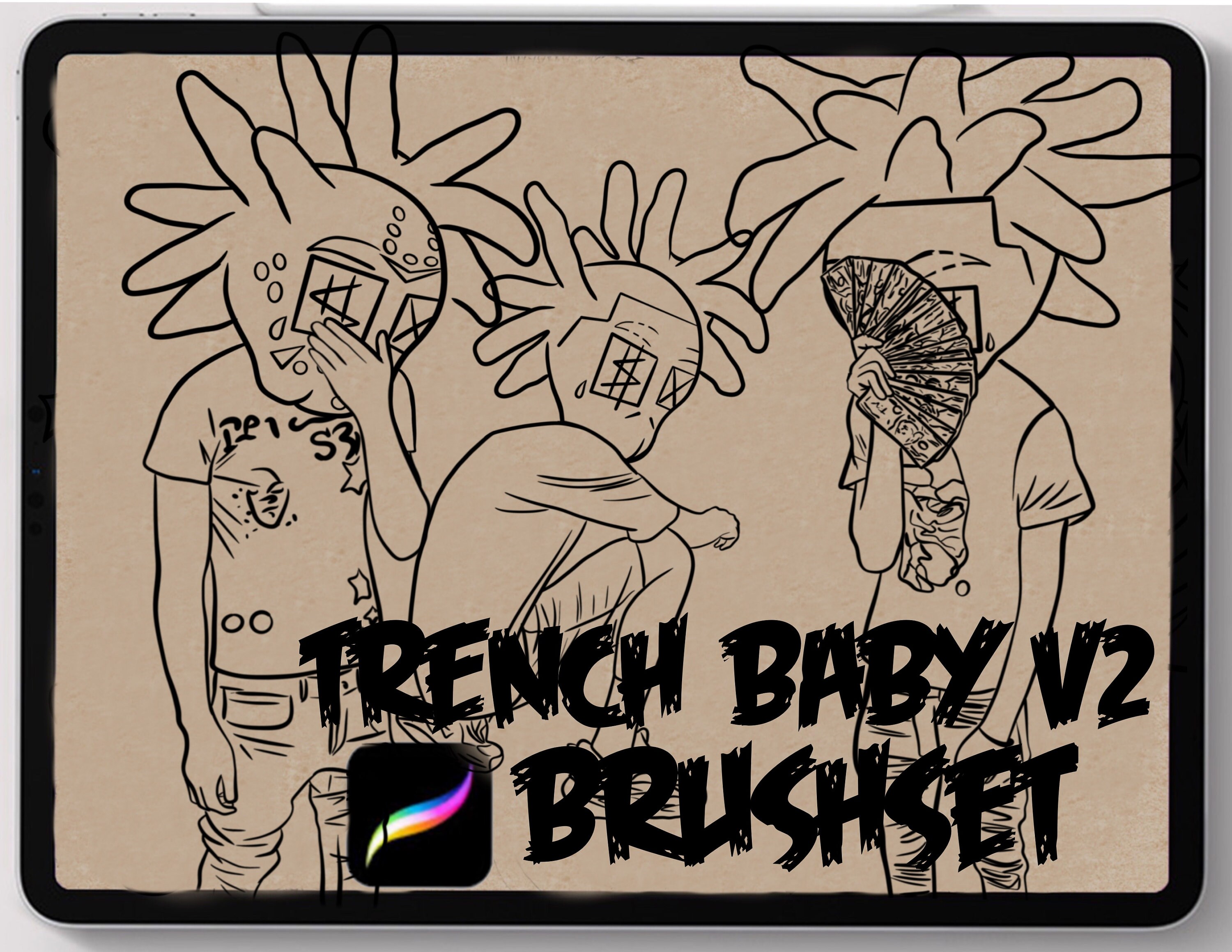 Tattoo Procreate Brushes Trench Baby V2 Stencil - Etsy