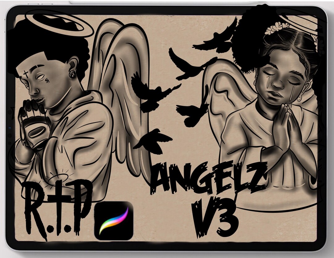 Tattoo Procreate Brushes Angels V3 Stencil Brushset - Etsy