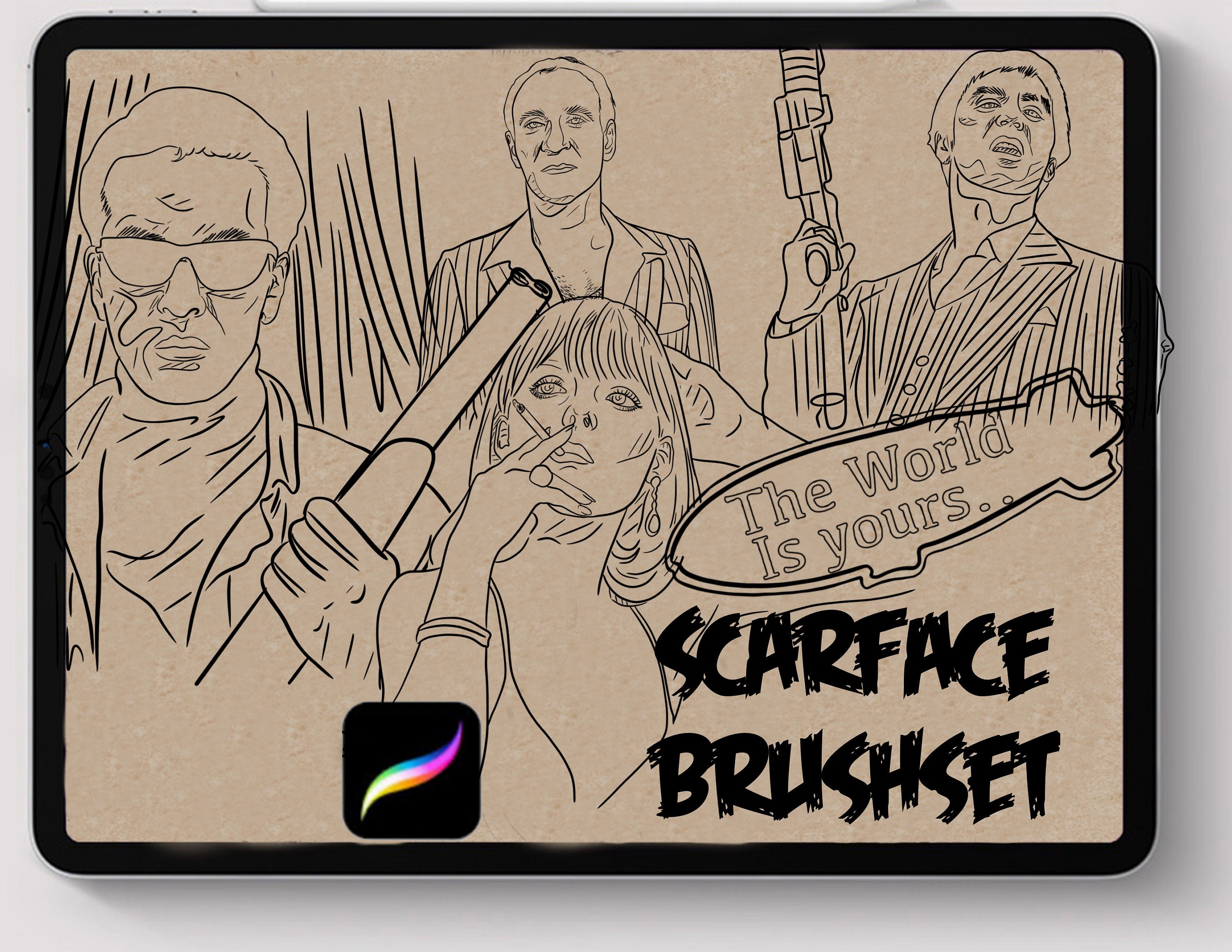 Tattoo Procreate Brushes Scarface Tattoo Stencil Designs - Etsy