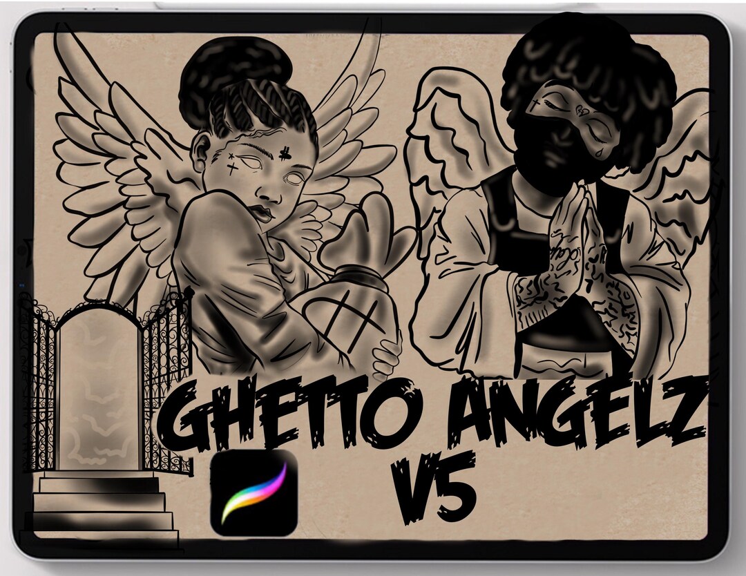 Tattoo Procreate Brushes Ghetto Angelz V5 Angel Stencil Stamp - Etsy