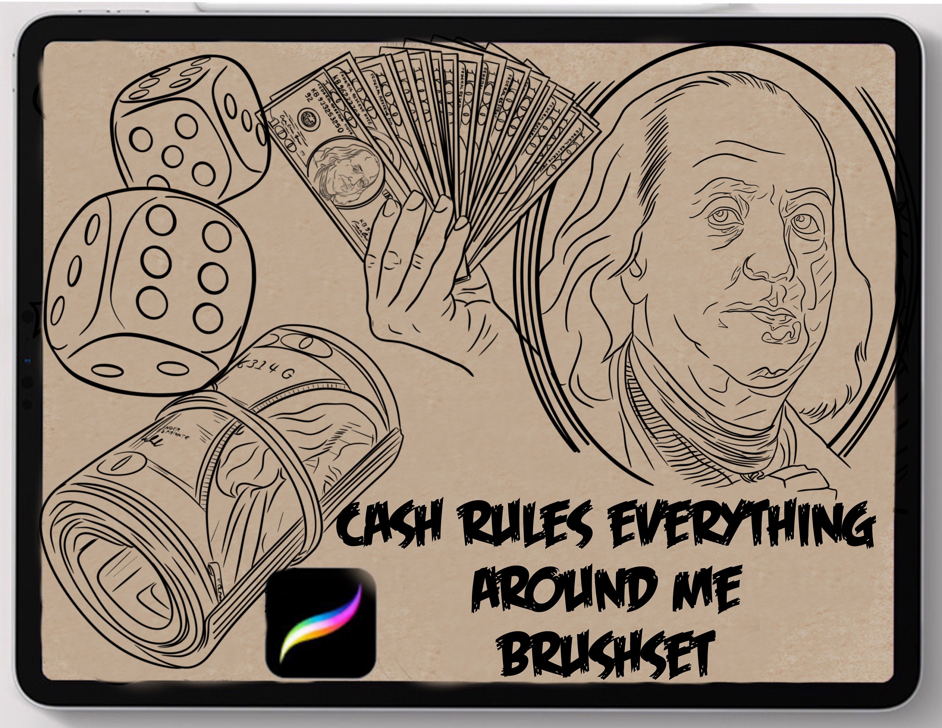 Tattoo Procreate Brushes Cash Rules Everything Around Me - Etsy