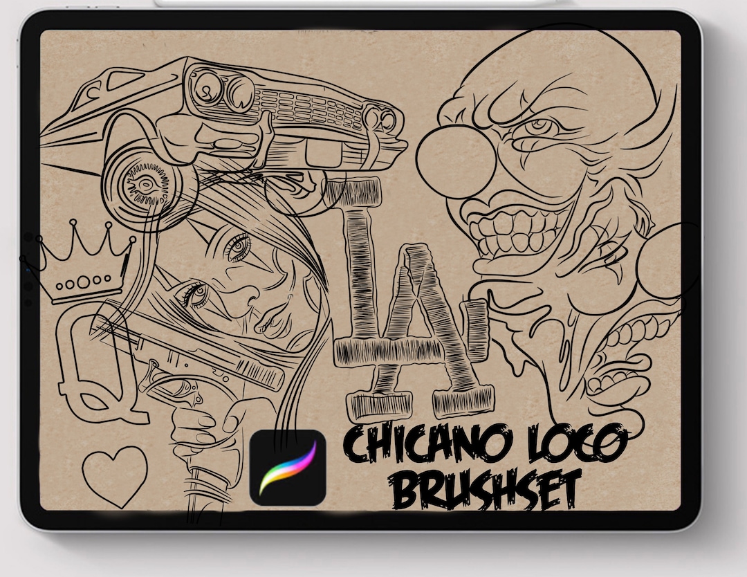 Tattoo Procreate Brushes Chicano Loco Tattoo Stencil - Etsy