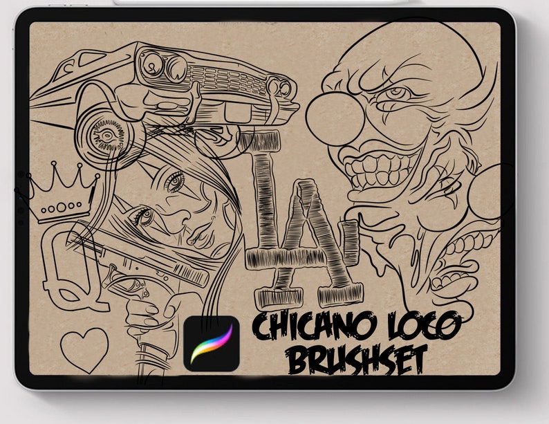 Tattoo Procreate Brushes Chicano Loco Tattoo Stencil - Etsy