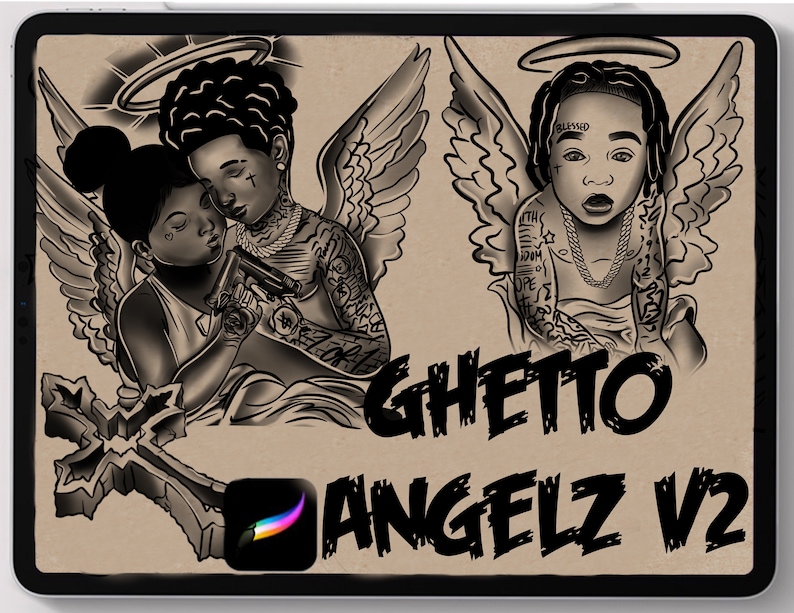 Tattoo Procreate Brushes Ghetto Angelz V2 Stencil Designs Brushes - Etsy