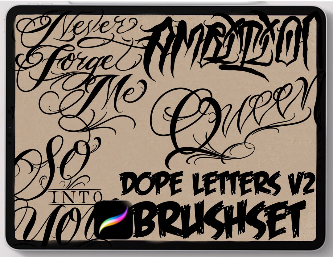 Tattoo Procreate Brushes Dope Letters V2 Stamps Brushes Stencil Pack - Etsy