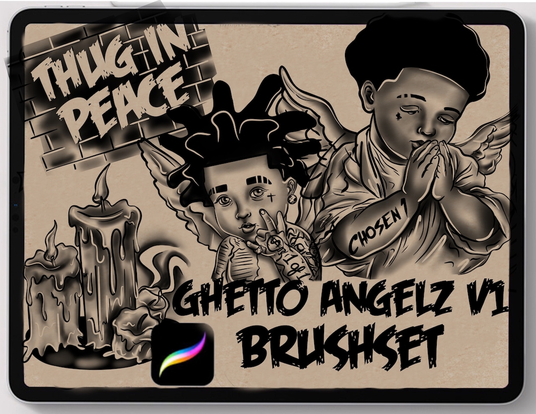 Tattoo Procreate Brushes Ghetto Angelz Stencil Designs - Etsy