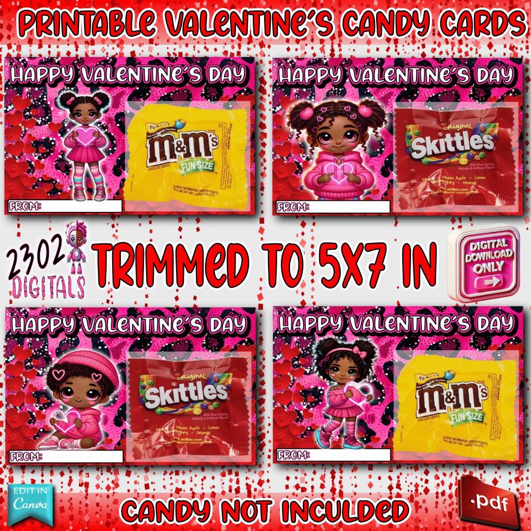 Treat Cards Cute Little Girl , Valentine's Day, Instant Download, Candy ...