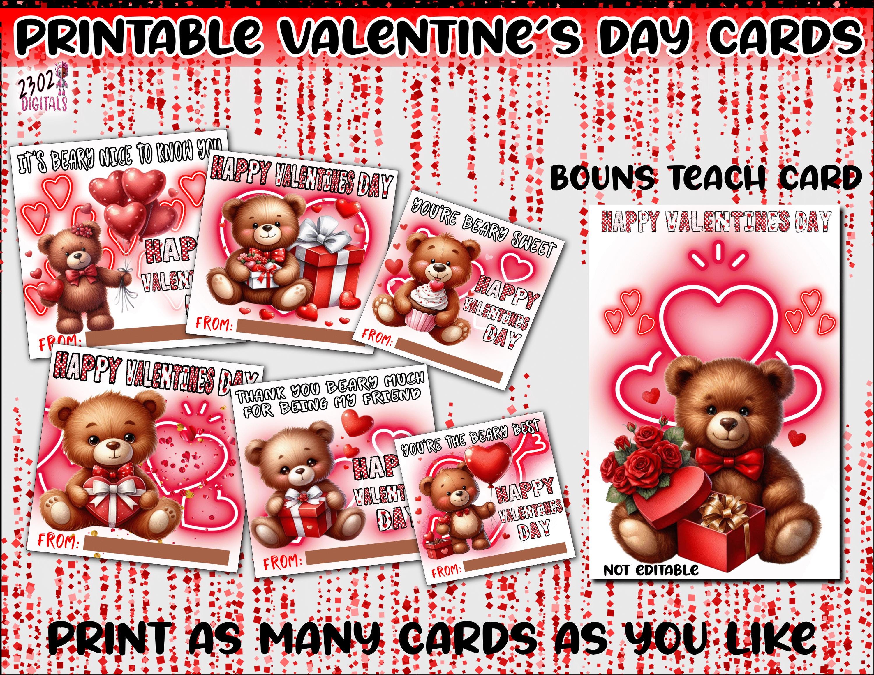 Beary Valentine Day Printable Cards, DIY Cards, Instant Download, Canva ...