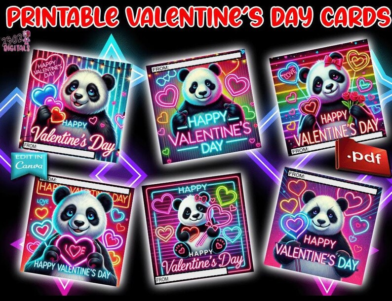 Panda Valentine Cards: Kids Classroom Exchange Gift (printable PDF) - Etsy