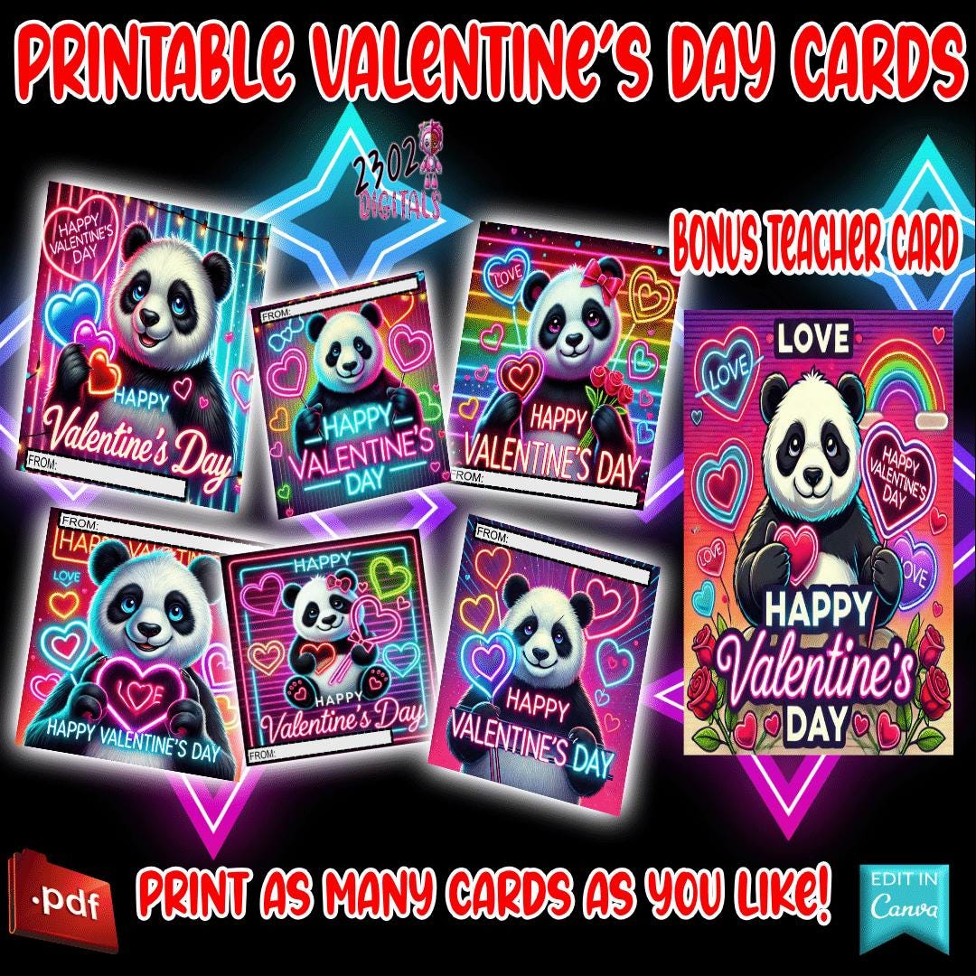 Panda Valentine Card, Kids Valentine Day Cards, Classroom Valentines ...
