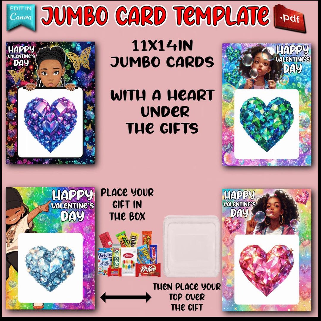 Jumbo Card Template Bubbles and Hearts, Jumbo Treat Card Template ...