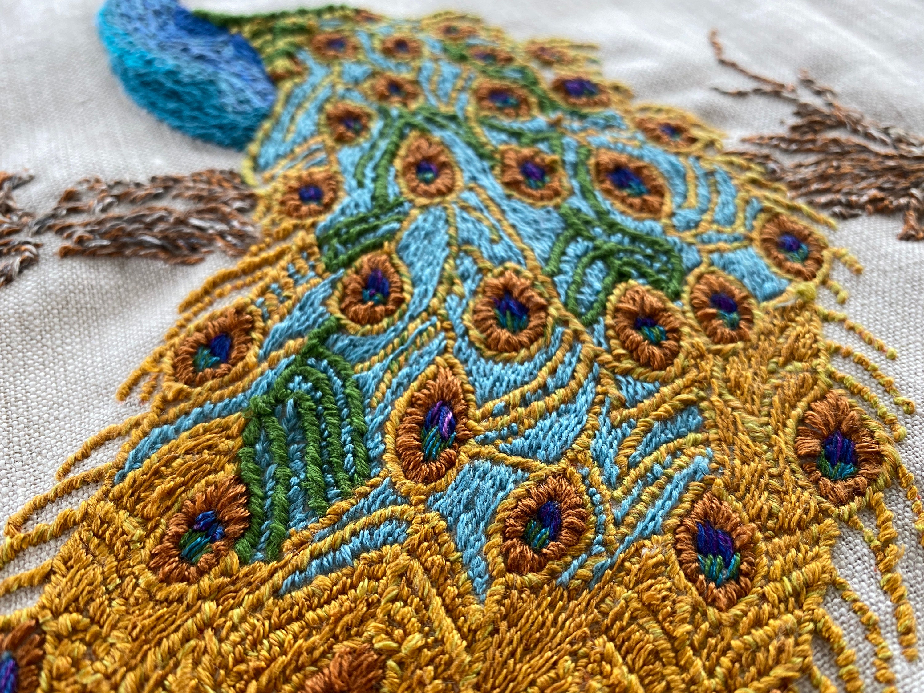 Embroidery of Peacock With Floral Details on Fine European Linen - Etsy