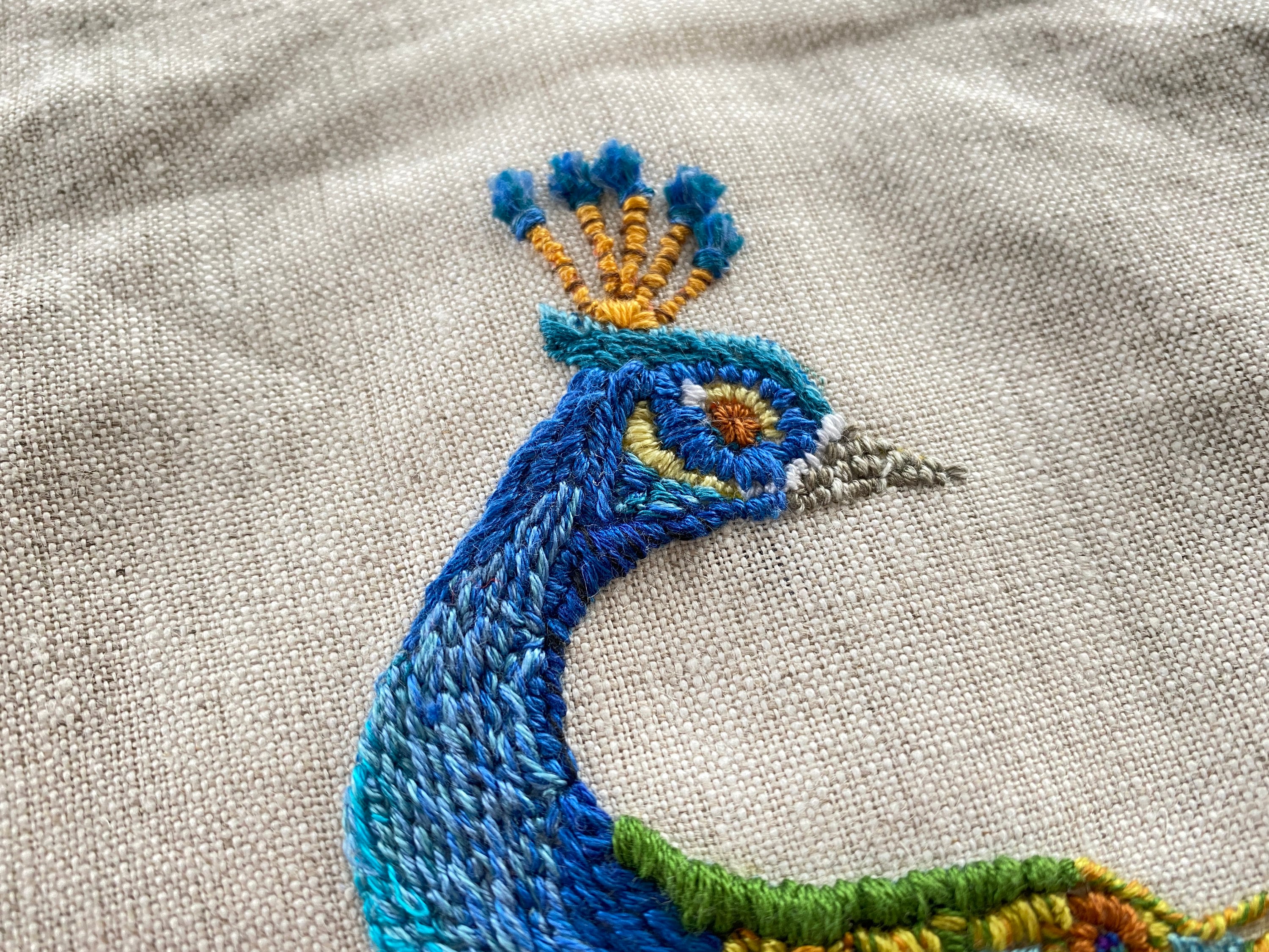 Embroidery of Peacock With Floral Details on Fine European Linen - Etsy