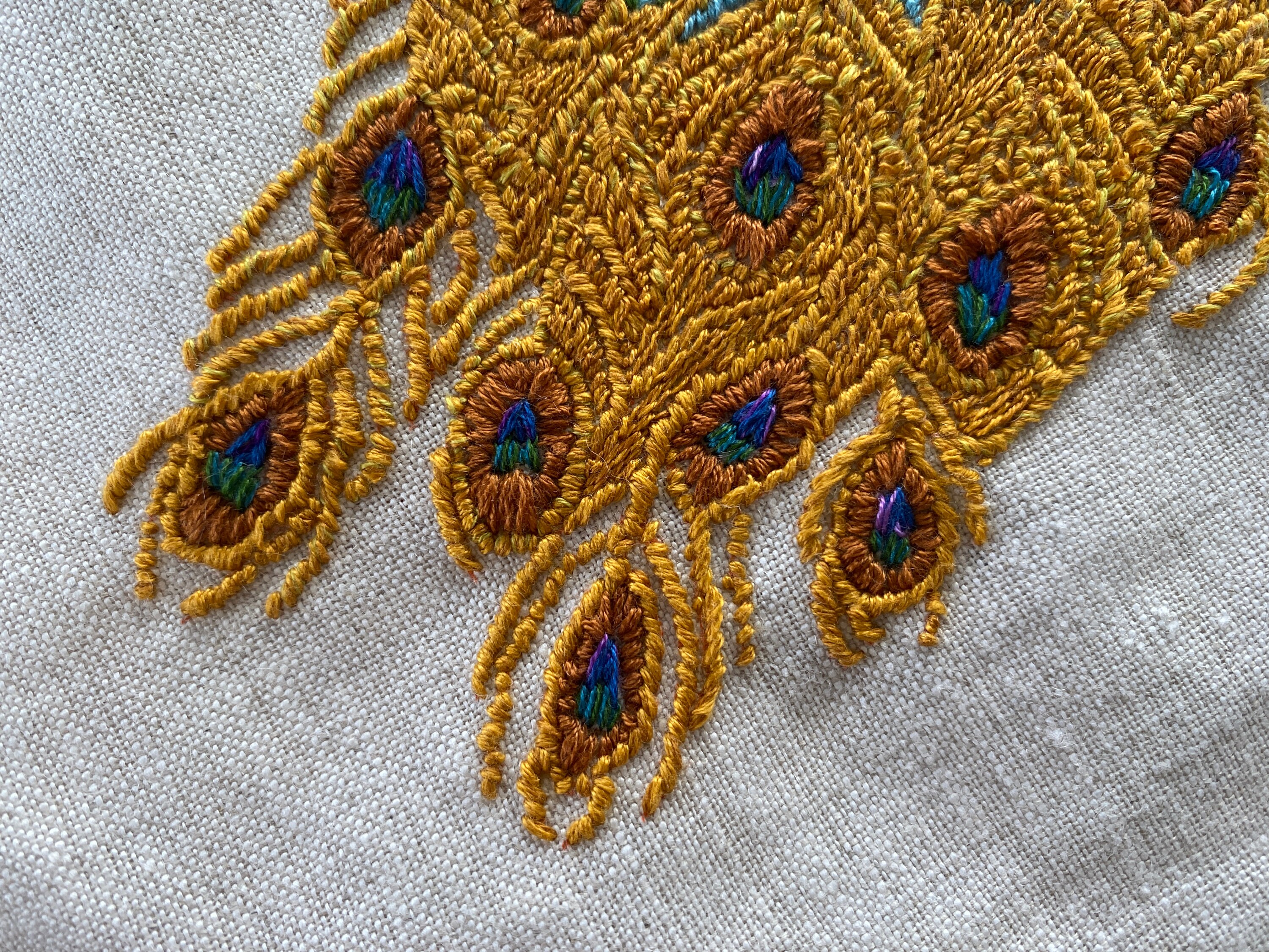 Embroidery of Peacock With Floral Details on Fine European Linen - Etsy