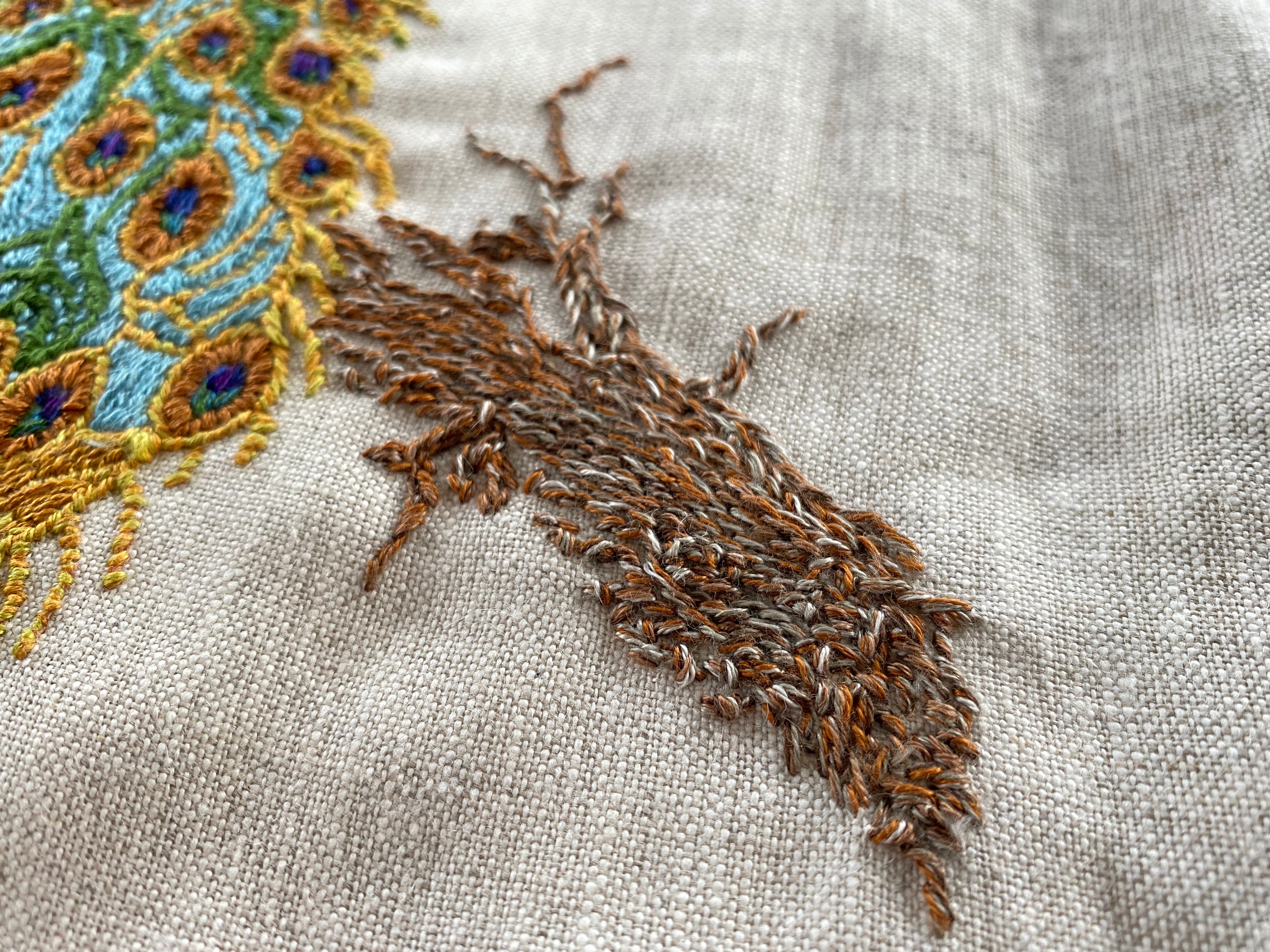 Embroidery of Peacock With Floral Details on Fine European Linen - Etsy