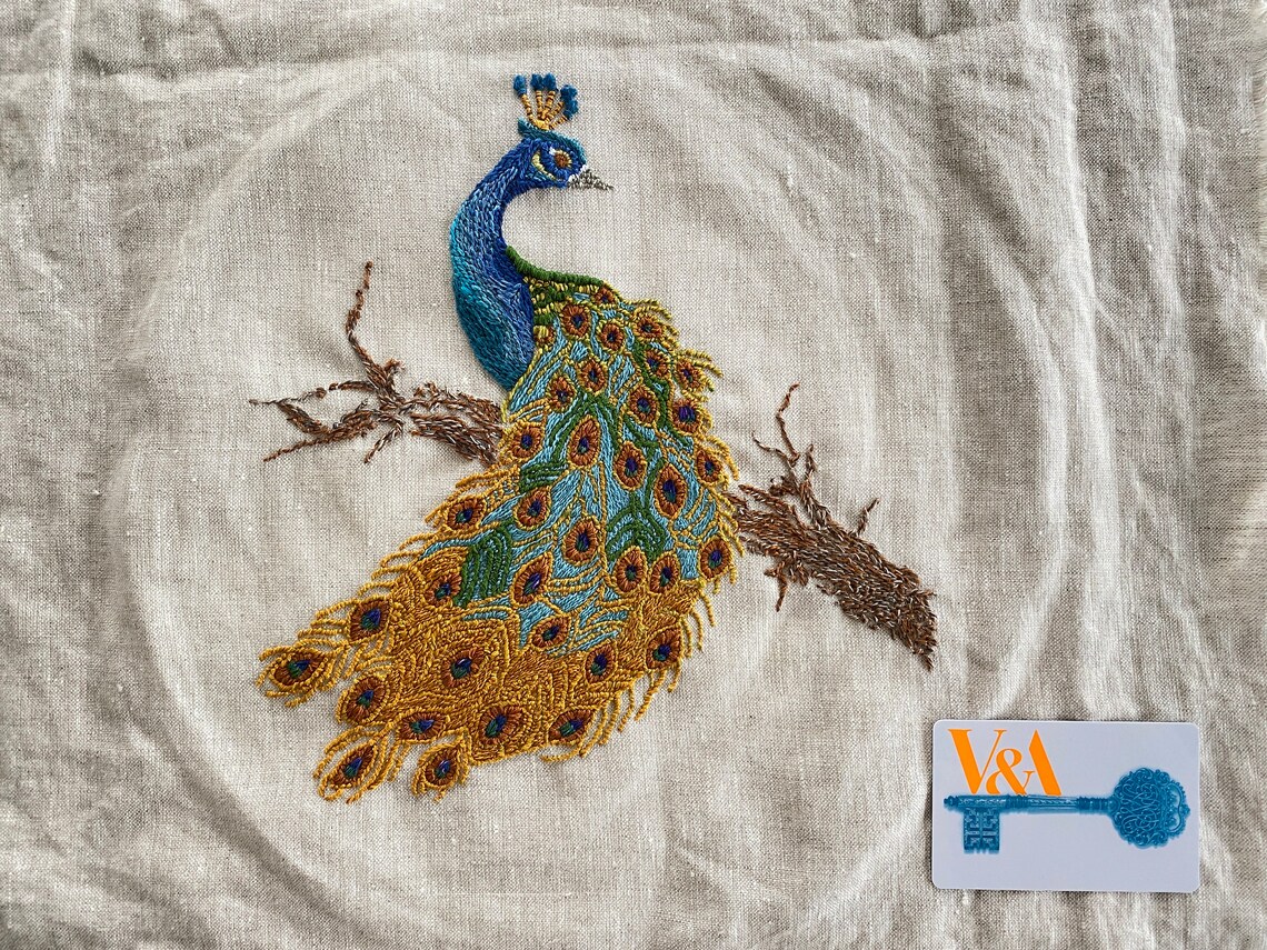 Embroidery of Peacock With Floral Details on Fine European Linen - Etsy