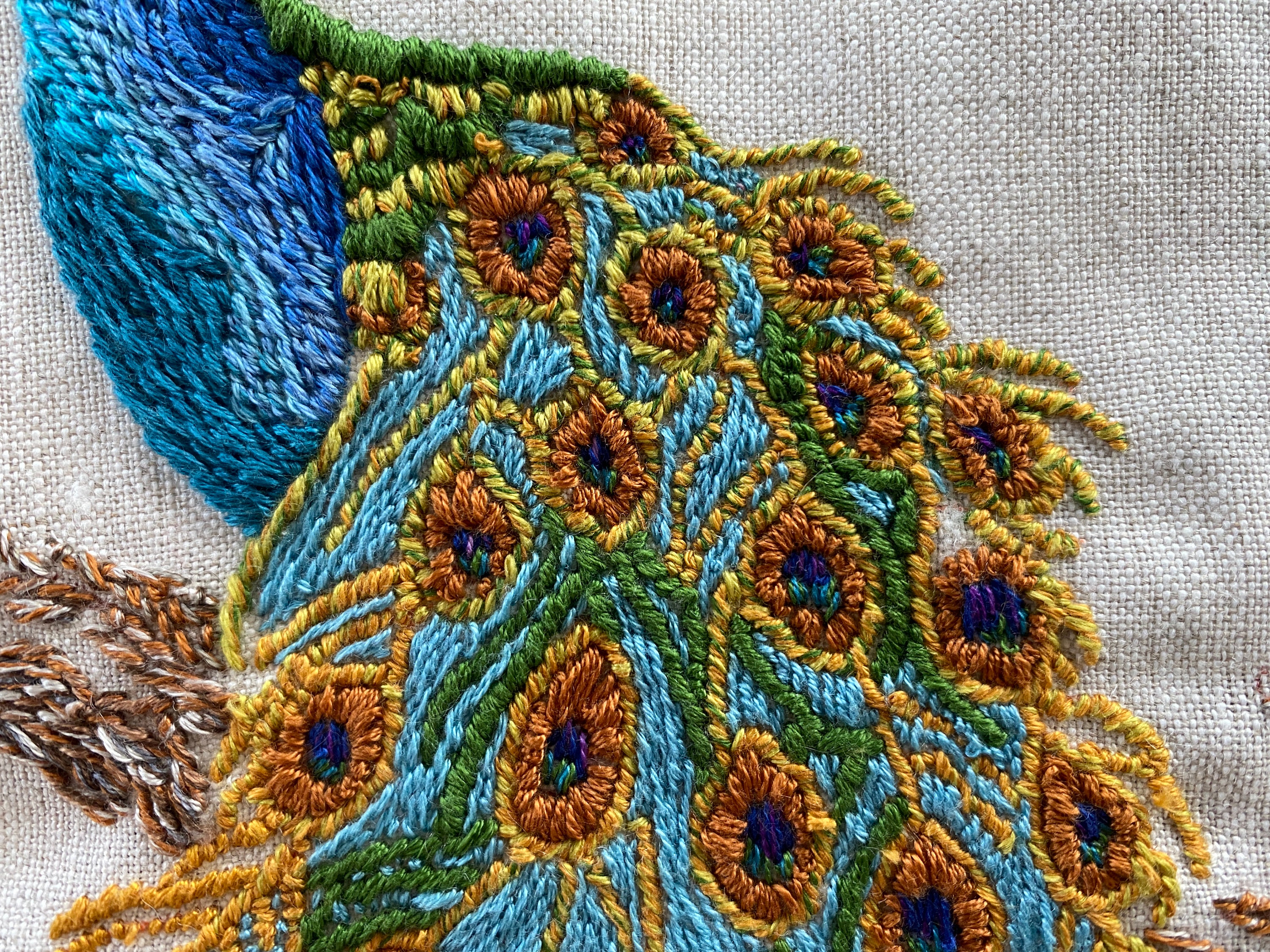 Embroidery of Peacock With Floral Details on Fine European Linen - Etsy