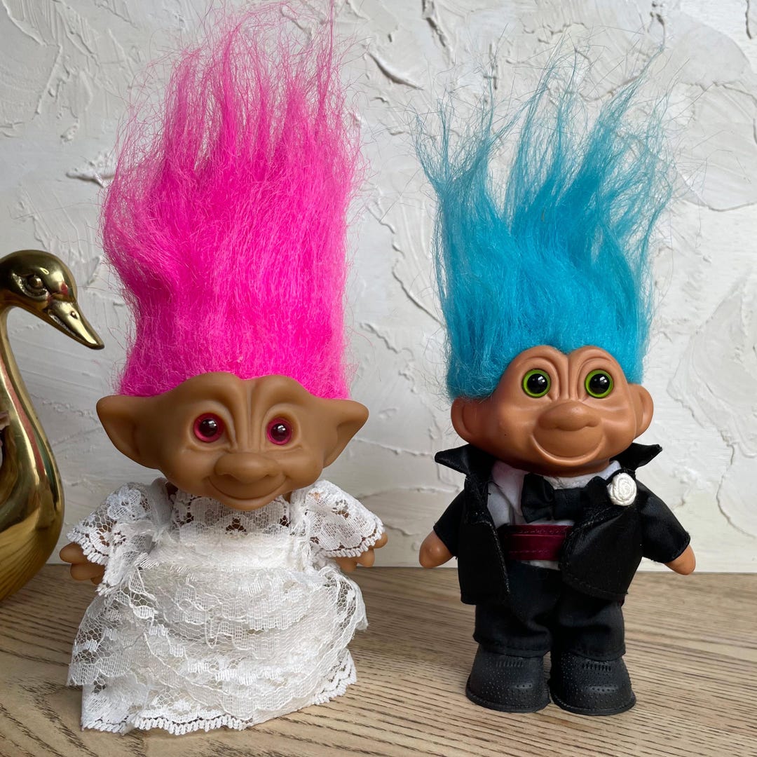 Vintage 1990s Troll Bride & Groom --wedding Trolls With Pink Hair and ...