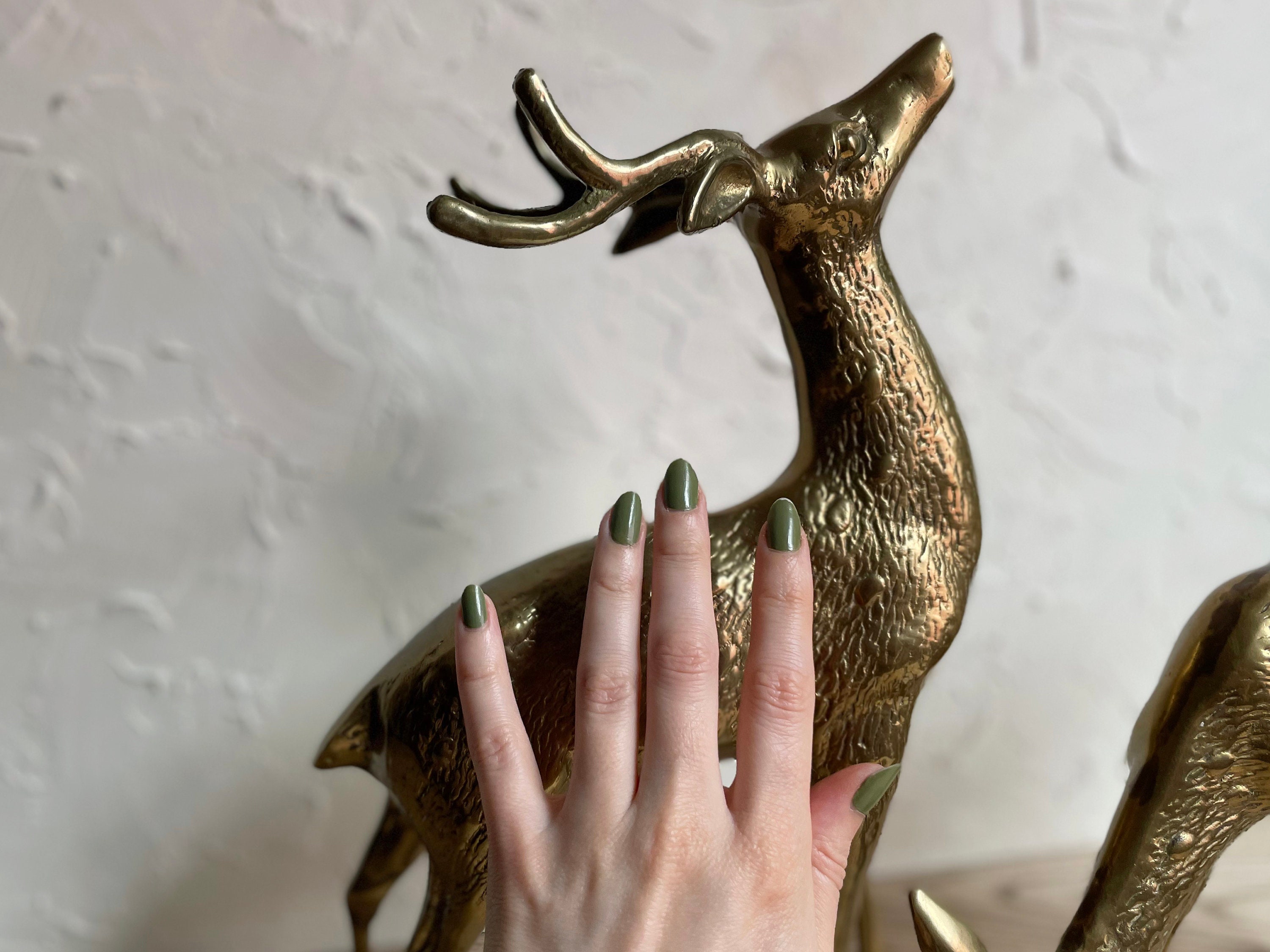 LARGE Vintage Set of Brass Deer and Brass Doe Mid Century Solid Brass ...