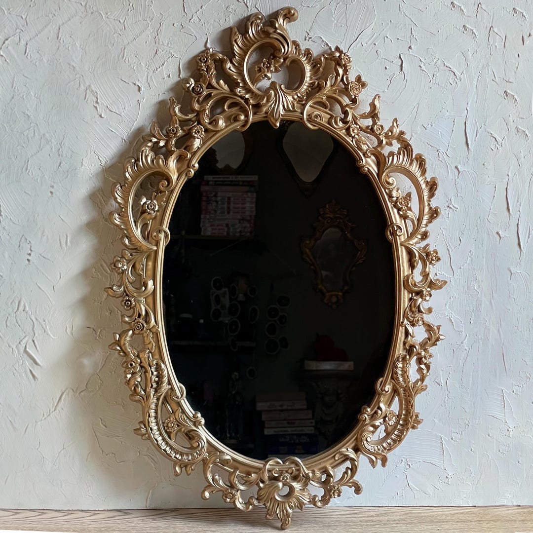 Vintage 1970s Rococo Styled Gold Oval Mirror --syroco Resin/plastic ...
