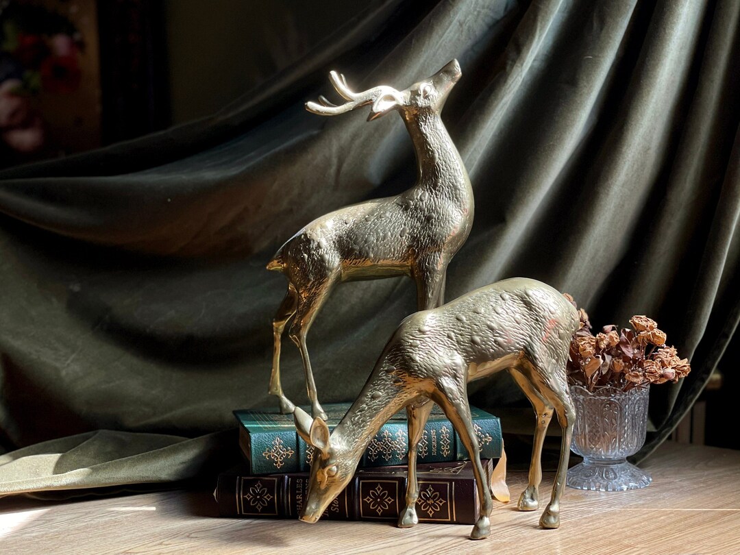 LARGE Vintage Set of Brass Deer and Brass Doe - Mid Century Solid Brass ...