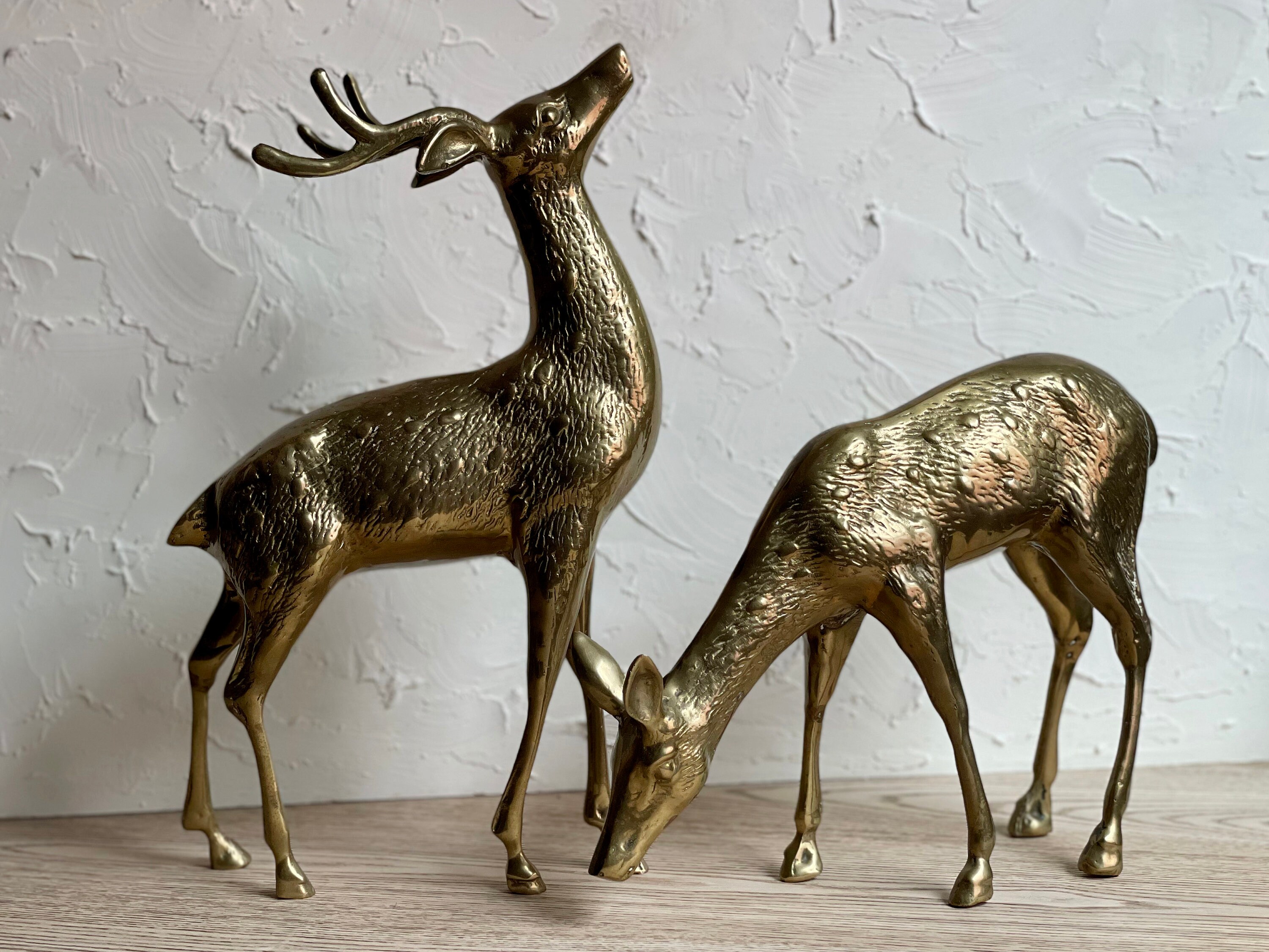 LARGE Vintage Set of Brass Deer and Brass Doe Mid Century Solid Brass ...
