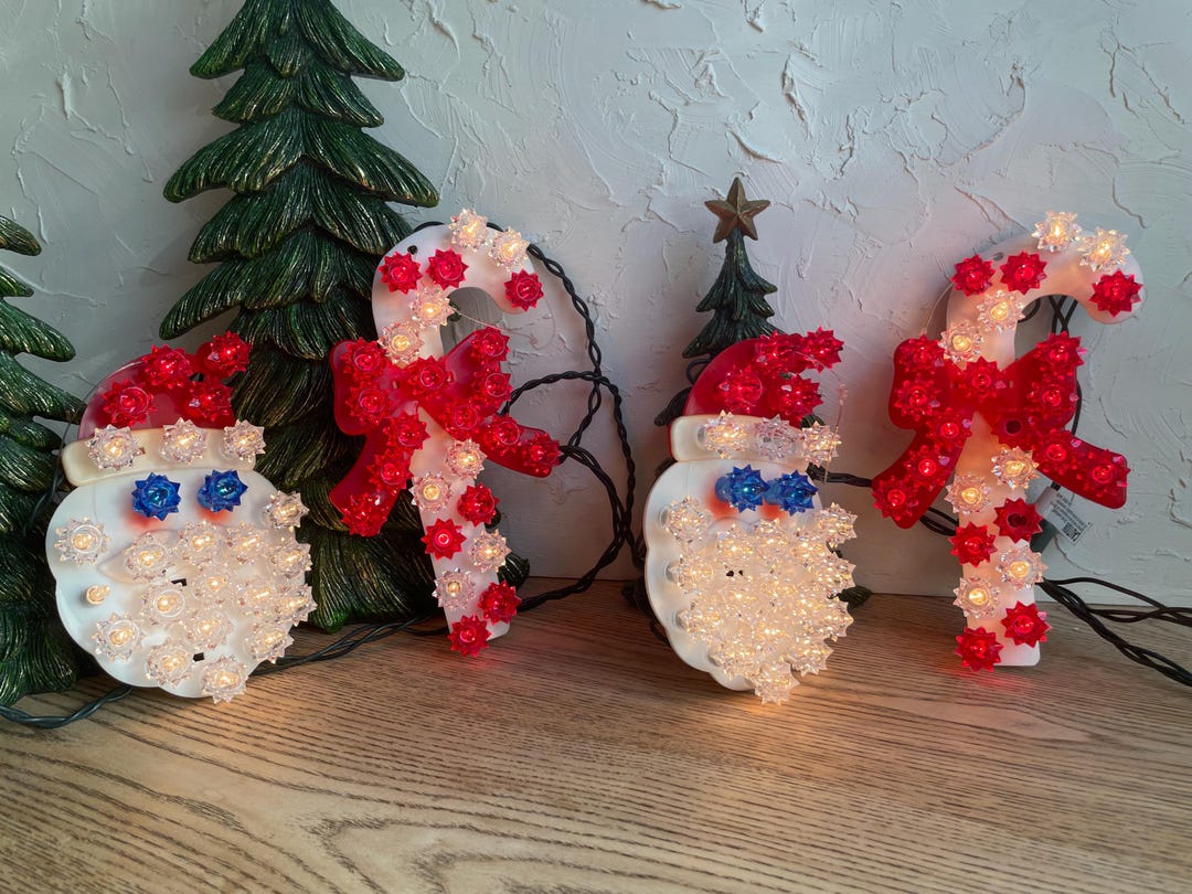 Vintage 4 Piece Light up Santa Face & Candy Cane Christmas Lights ...