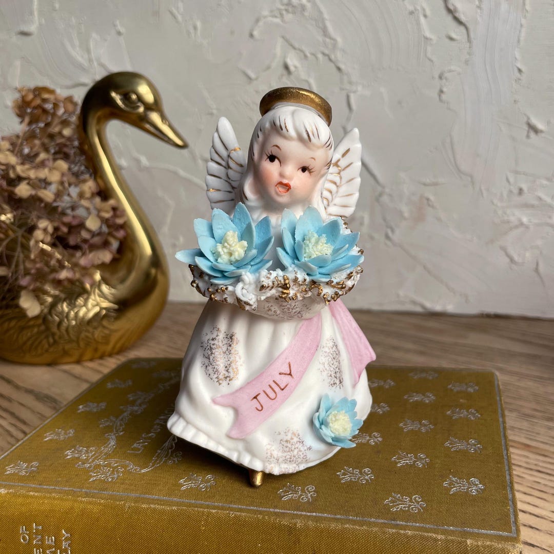 Vintage 1960s Lefton July Birthday Angel --holding Blue Flowers ...