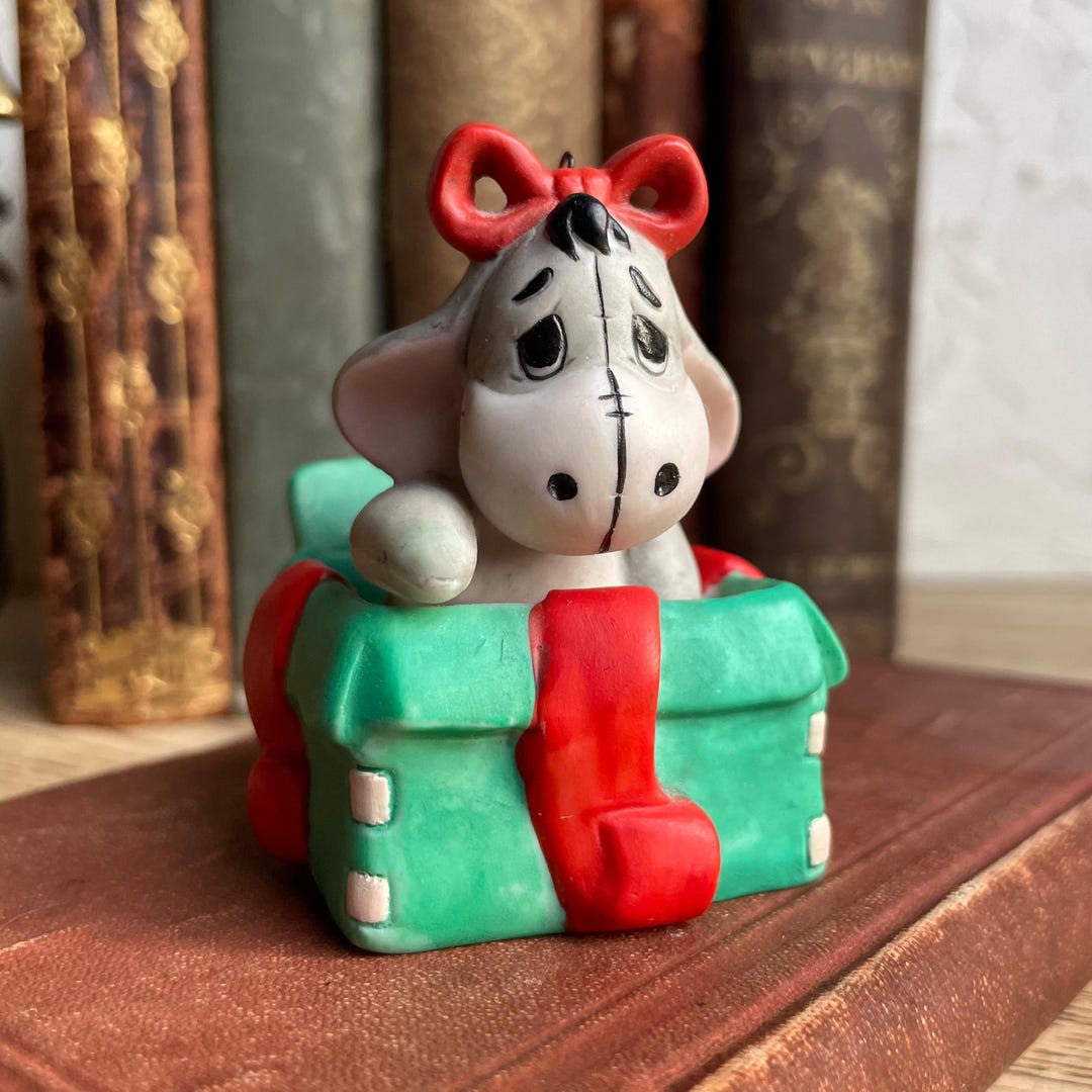 Rare Vintage Baby Eeyore Ornament --ever-melancholy Eeyore Sitting in a Present Box --disney ...