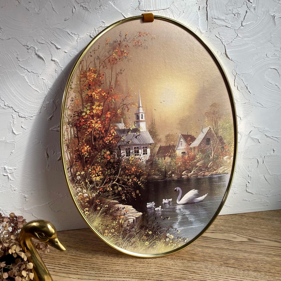 Vintage Andres Orpinas Swan Lake Print Framed in a Simple Gold Oval ...