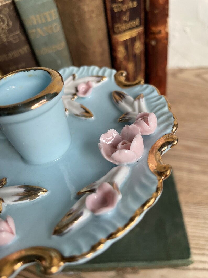 Vintage Rococo Style Candleholder blue Chamber Candlestick Holder With ...