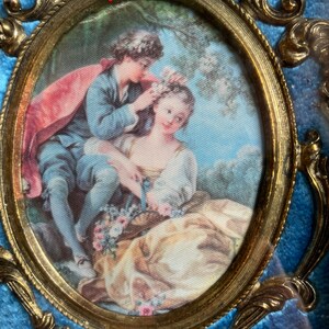 Vintage Courting Couple Framed in a Shadow Box With Blue Velvet Fabric ...