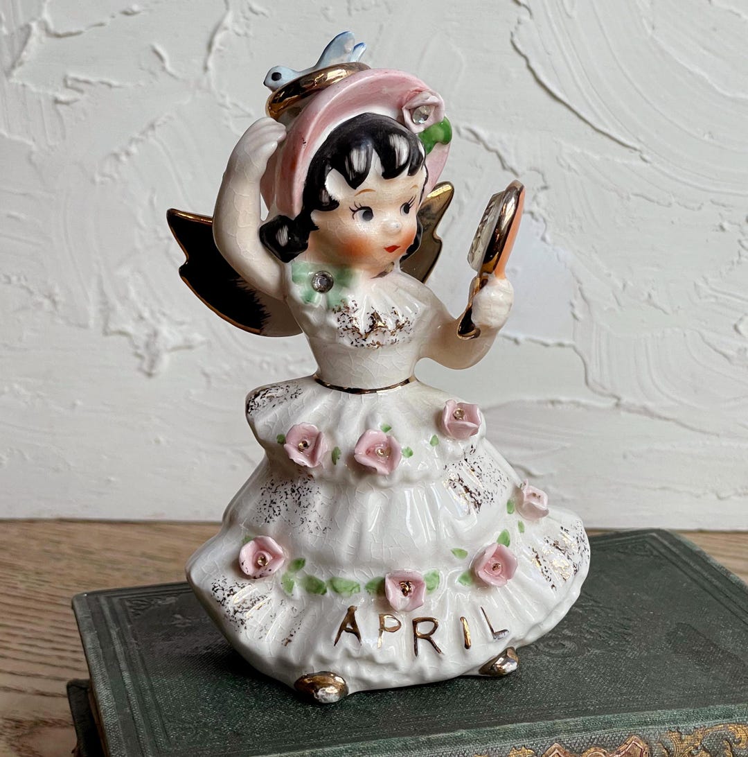 Vintage Lefton April Angel With Gold Halo & Bluebird Figurine ...