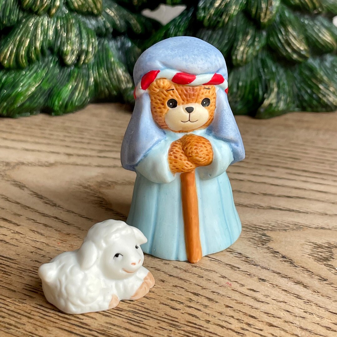1986 Lucy Rigg Nativity Joseph Bear & Little Baby Lamb -- 2.75" Tall ...