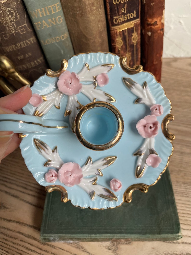 Vintage Rococo Style Candleholder blue Chamber Candlestick Holder With ...
