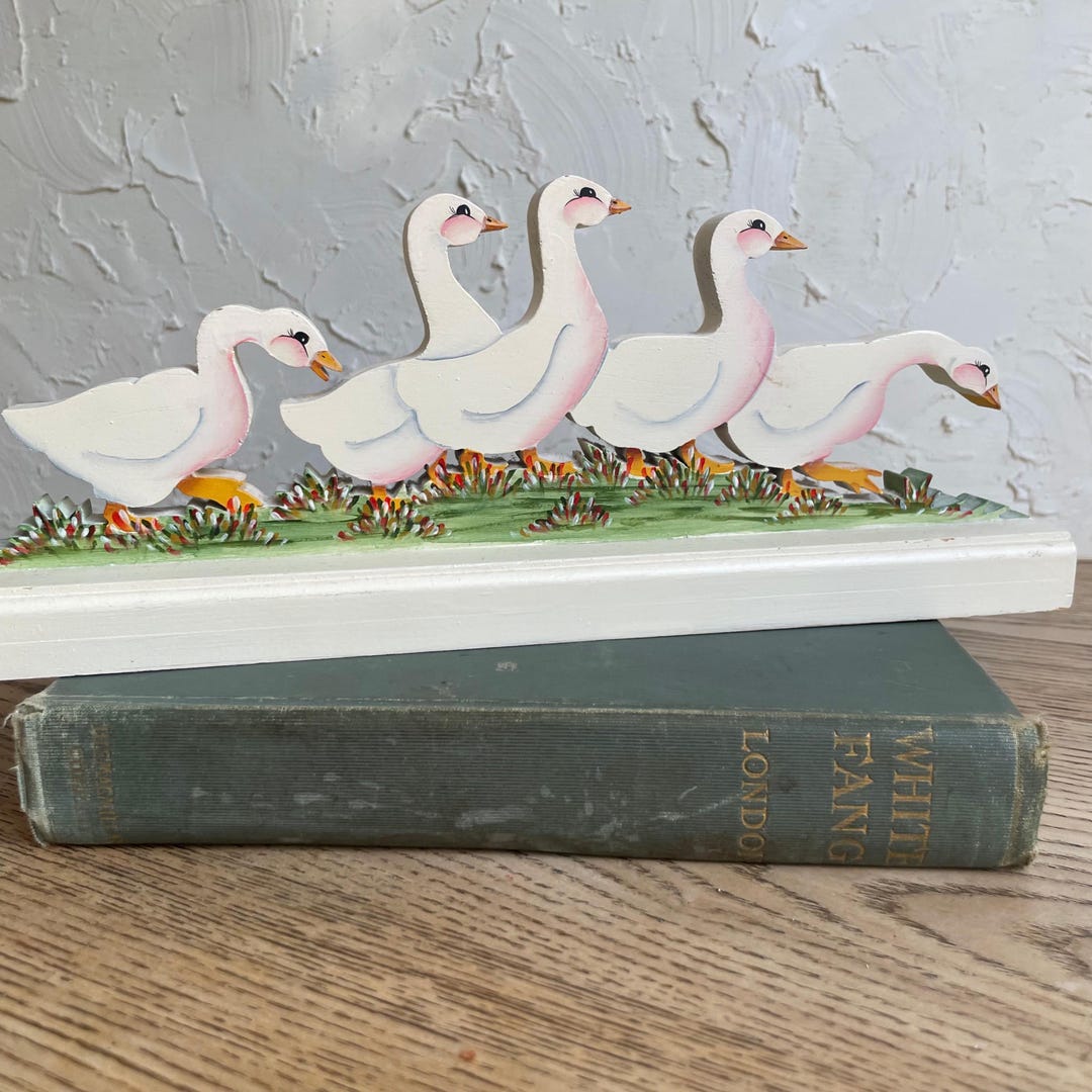 1980s Hand Carved Wood Ducks --shelf Decor --cottage Home--farmhouse ...